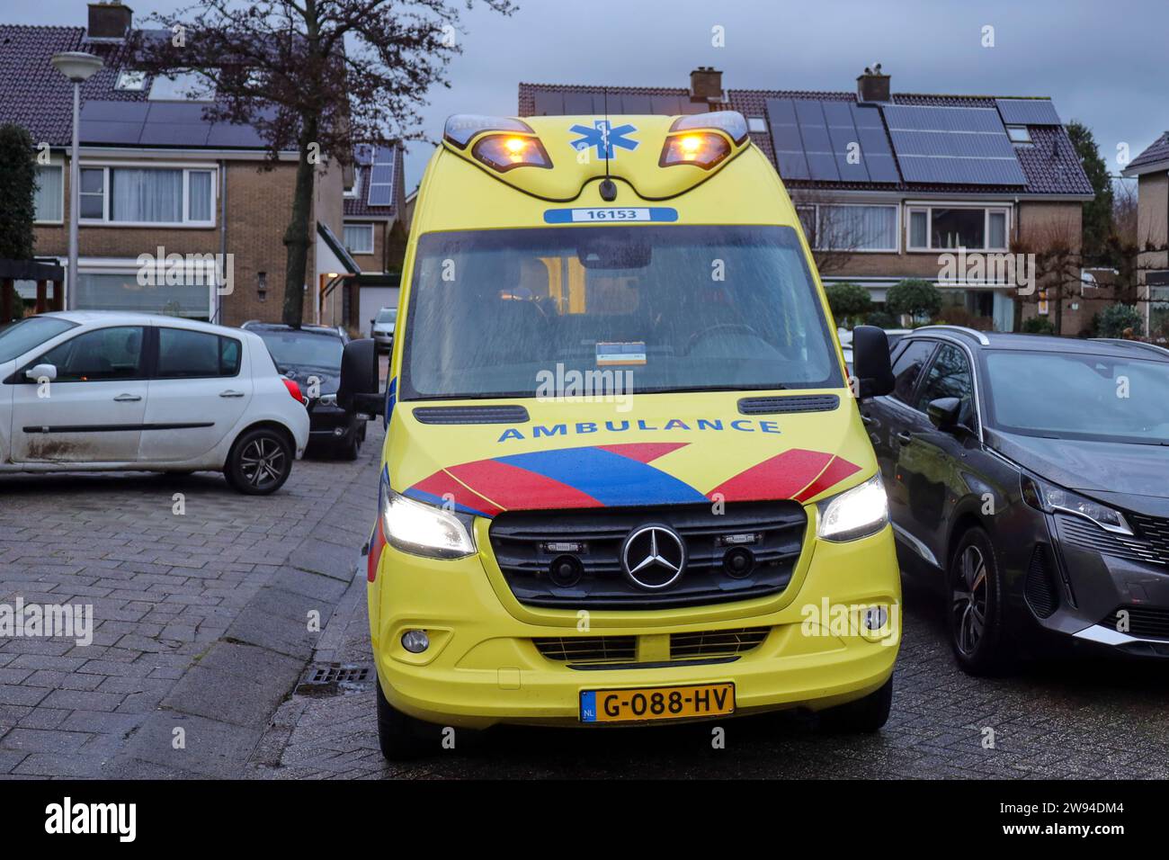 Dutch ambulance at a fire incident in NIeuwerkerk aan den IJssel in the ...