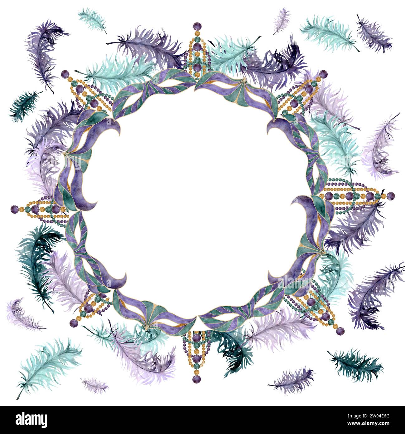 Hand drawn watercolor Mardi Gras carnival symbols. Theater masquerade ...