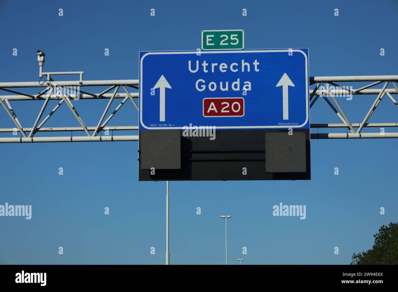 Direction sign on motorway A20 heading to Utrecht and Gouda in the ...