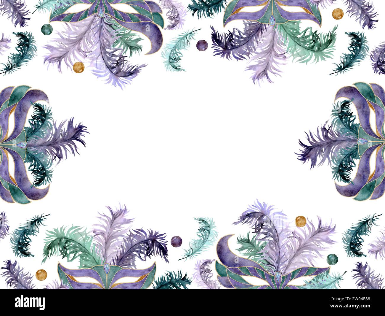 Hand drawn watercolor Mardi Gras carnival symbols. Theater masquerade ...