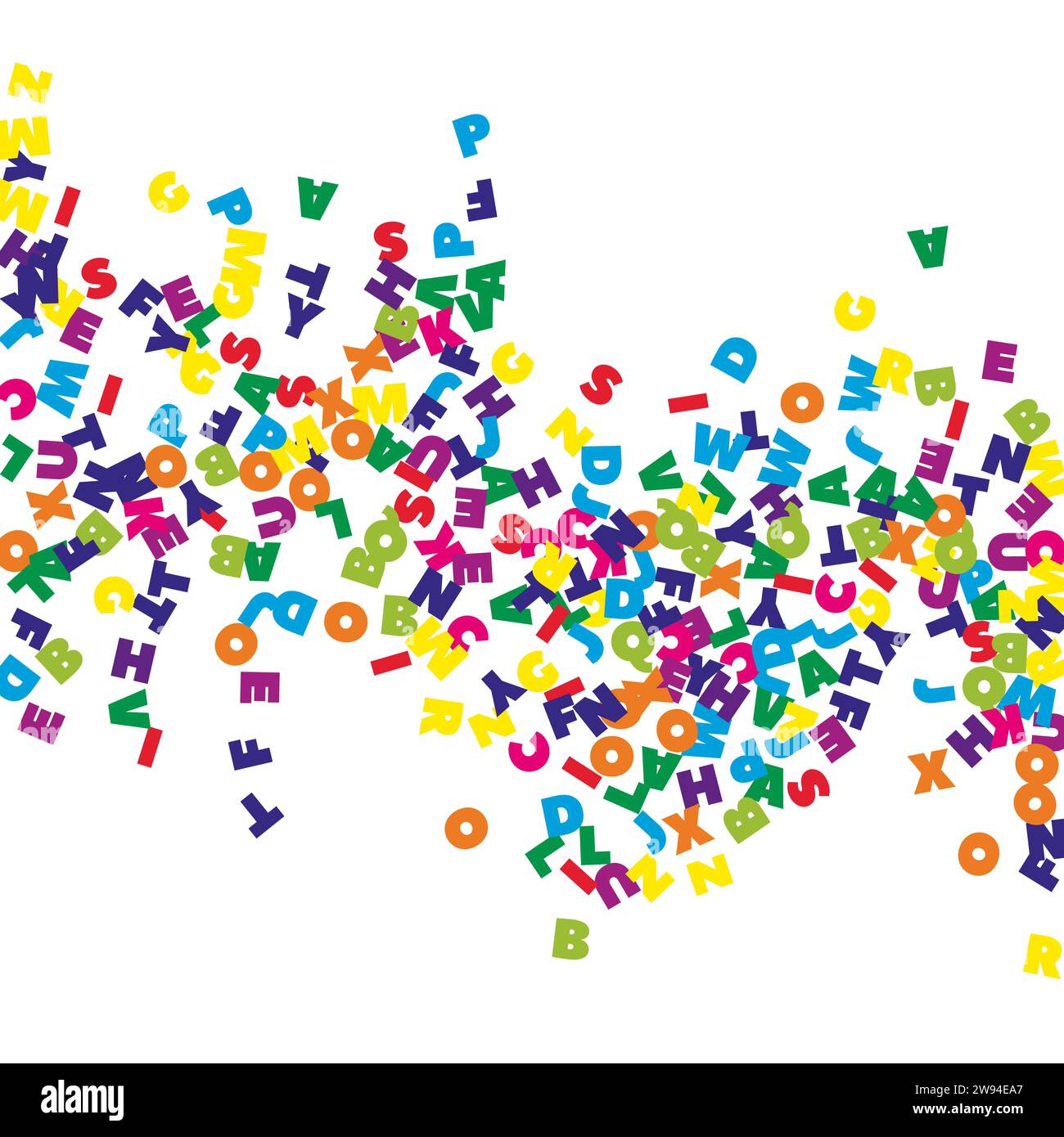 Falling letters of English language. Colorful flying words of Latin ...