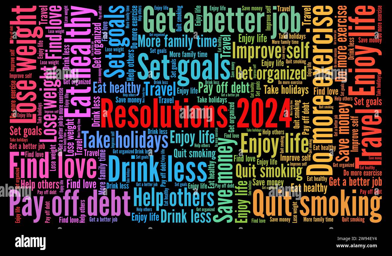 Resolutions 2024 word cloud concept Stock Photo - Alamy