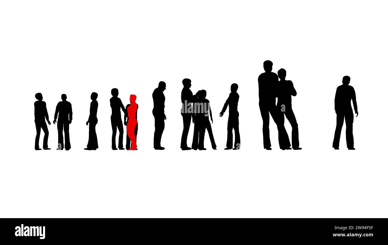 Red and black silhouettes of people crowd on white 3d render Stock ...