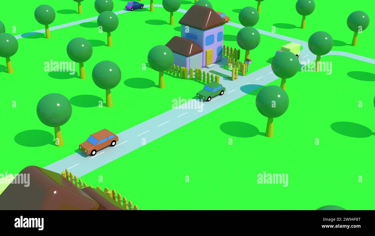 Cartoon cars highway 3d render Stock Photo - Alamy