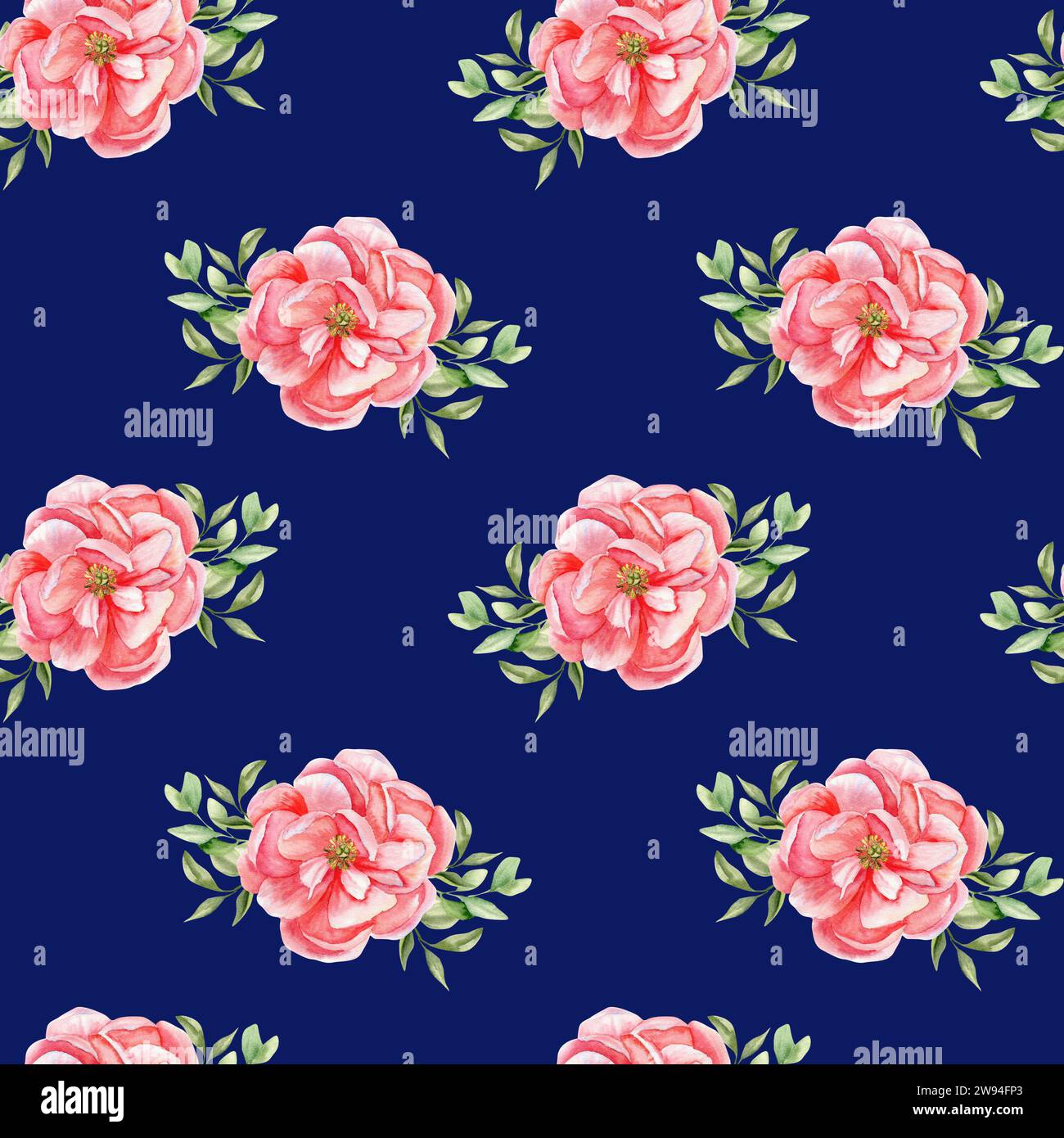 Watercolor pink peonies art seamless pattern. Hand drawn floral ...