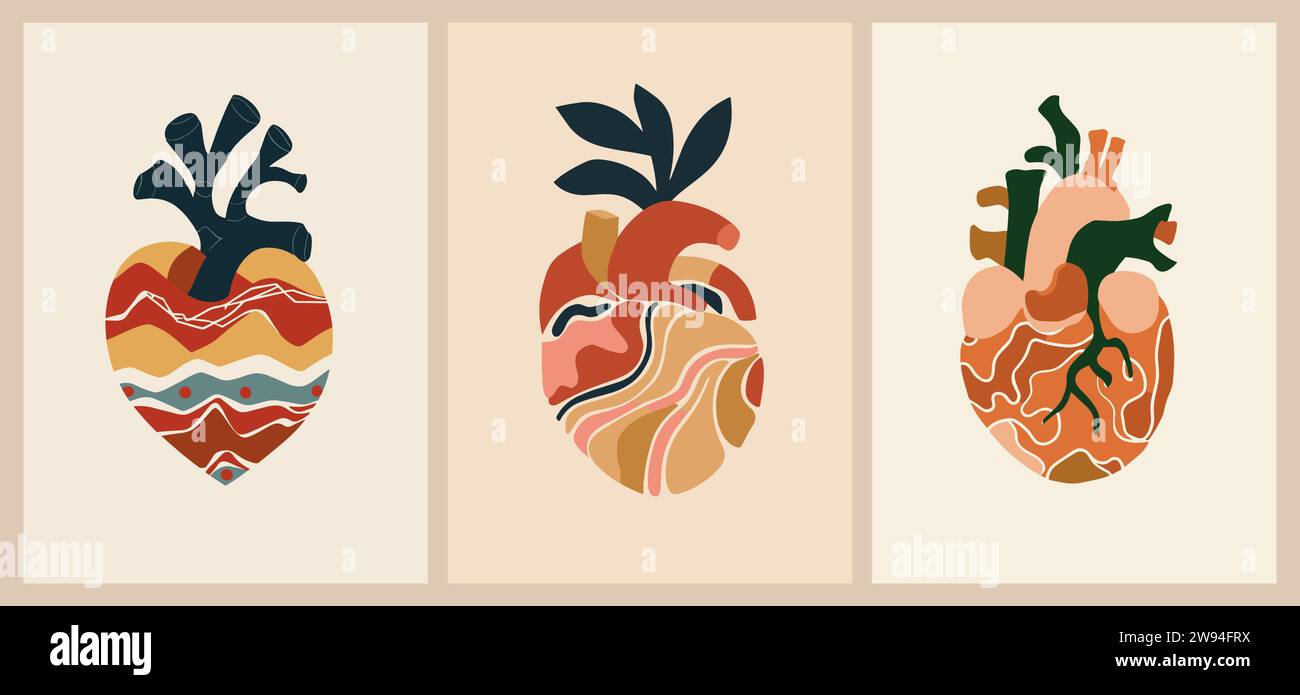 Set of abstract boho style Heart vector posters Stock Vector Image ...