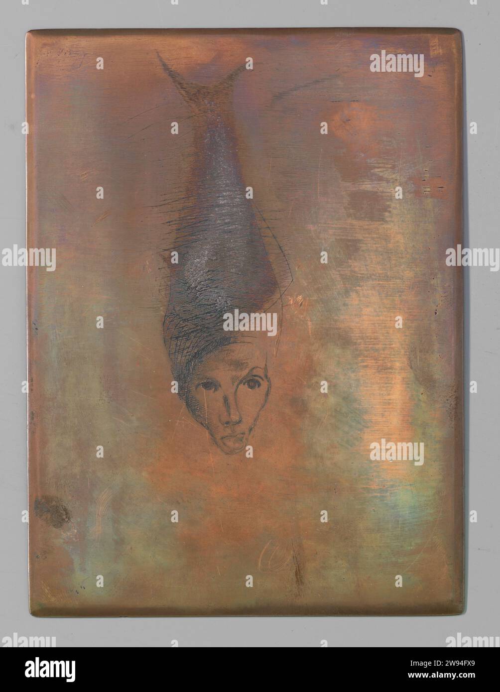 Sciadus, Odilon Redon, 1892 Women's head with a fish body. A hybrid ...