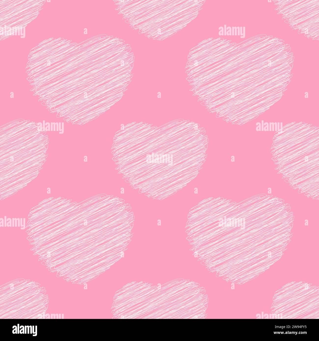 White Love Heart scribbles in baby pink color background. Seamless pattern design template Stock ...