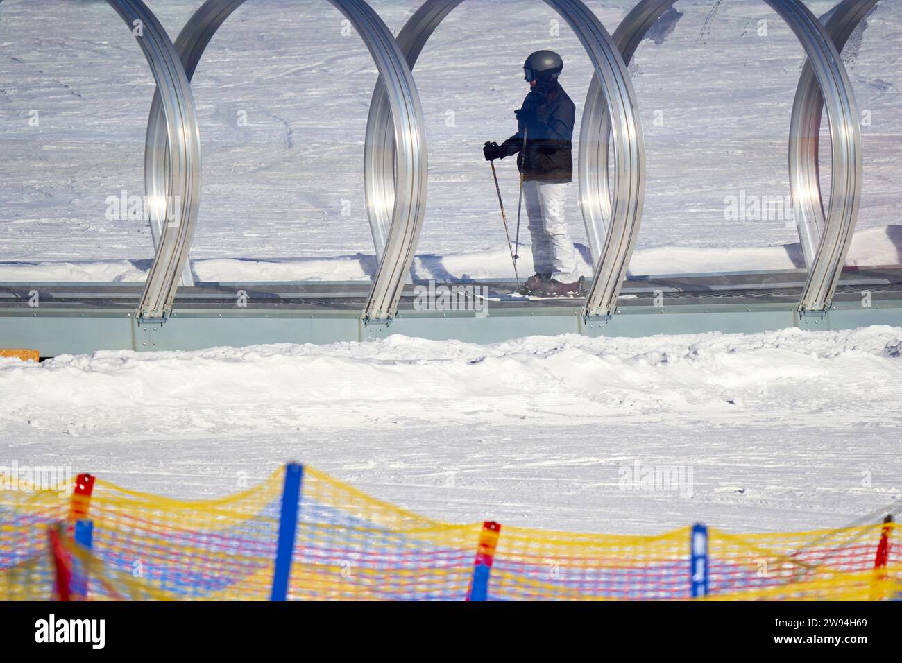 Feldberg, Germany - February 08, 2023: Ski rider in a lift for beginner ...