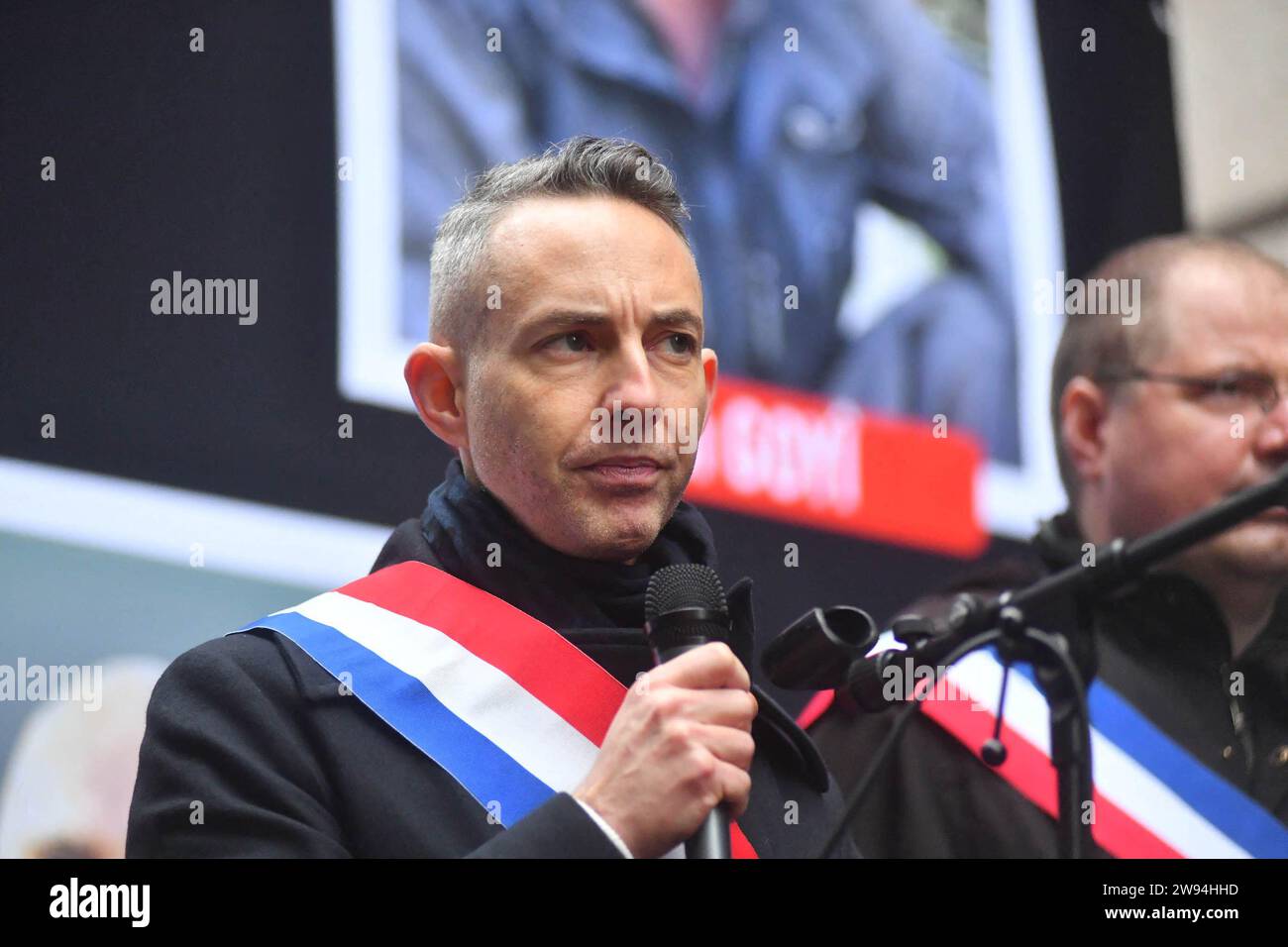 Paris, France. 24th Dec, 2023. Ian Brossat, Senator of Paris, in front ...