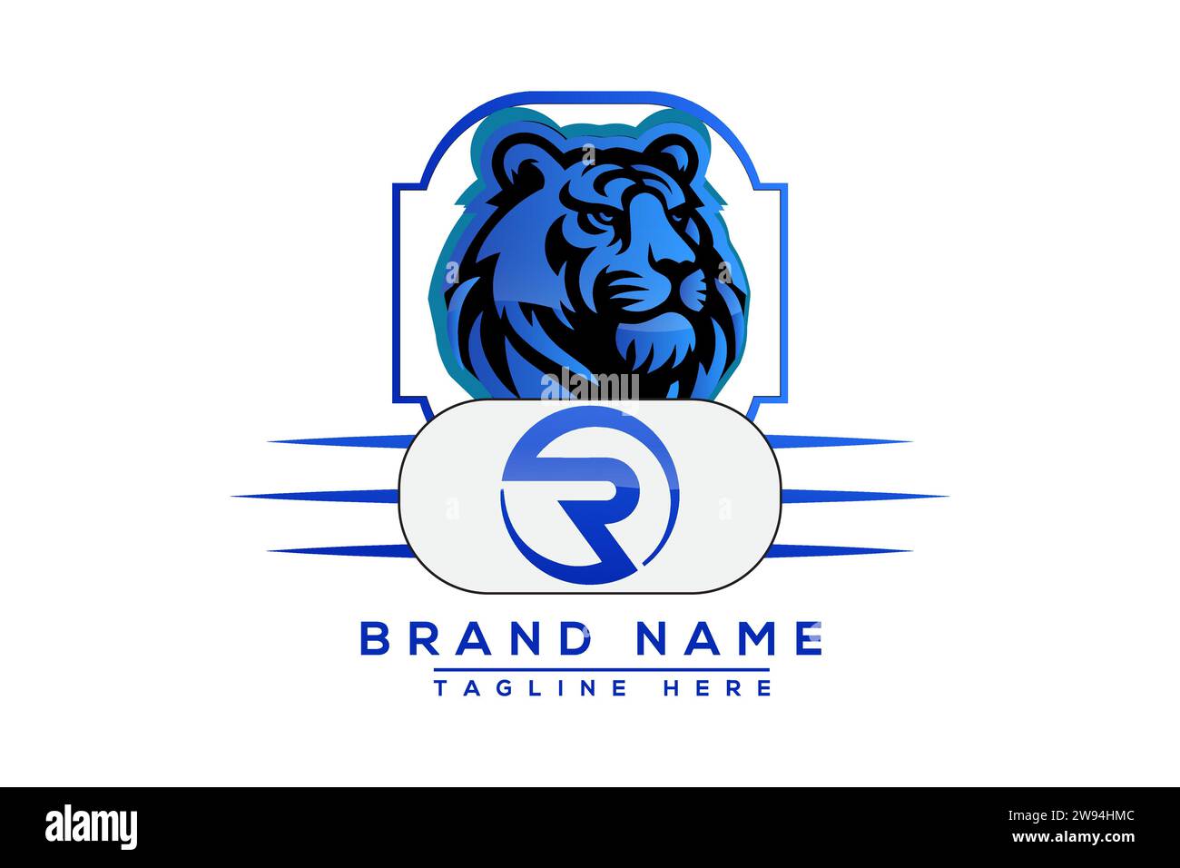 R Tiger logo Blue Design. Vector logo design for business Stock Vector ...