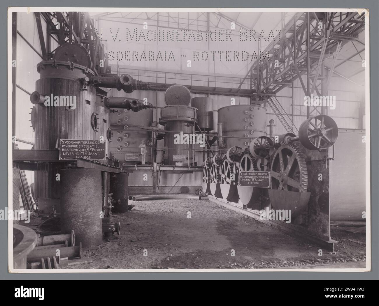 Preheaters and cooling troughs, Anonymous, 1926 photograph Two pre ...