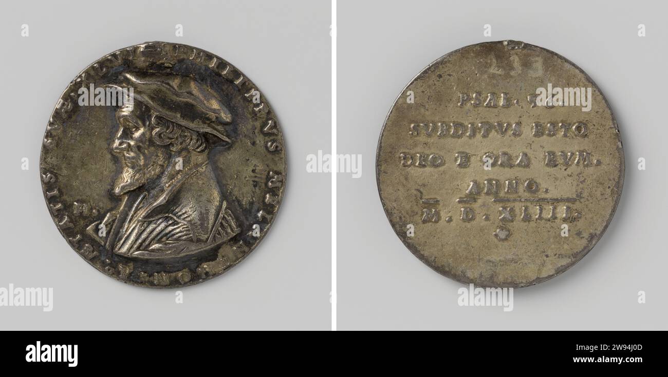 Philipp Melanchton, Friedrich Hagenauer, 1543 history medal Silver medal. Front: breastpiece man ...