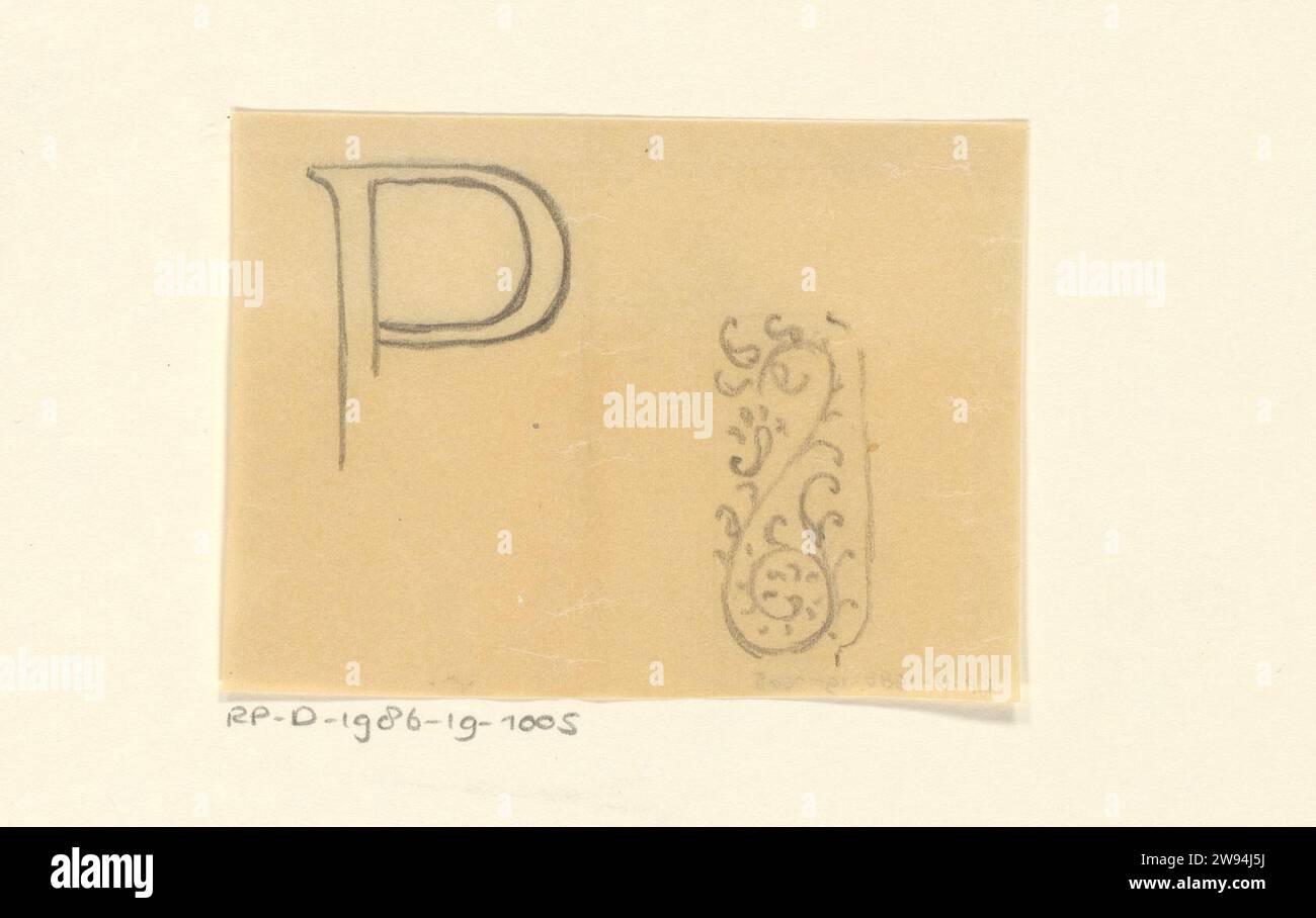 Design for a letter 'P' and an ornament, Reinier Willem Petrus de Vries ...