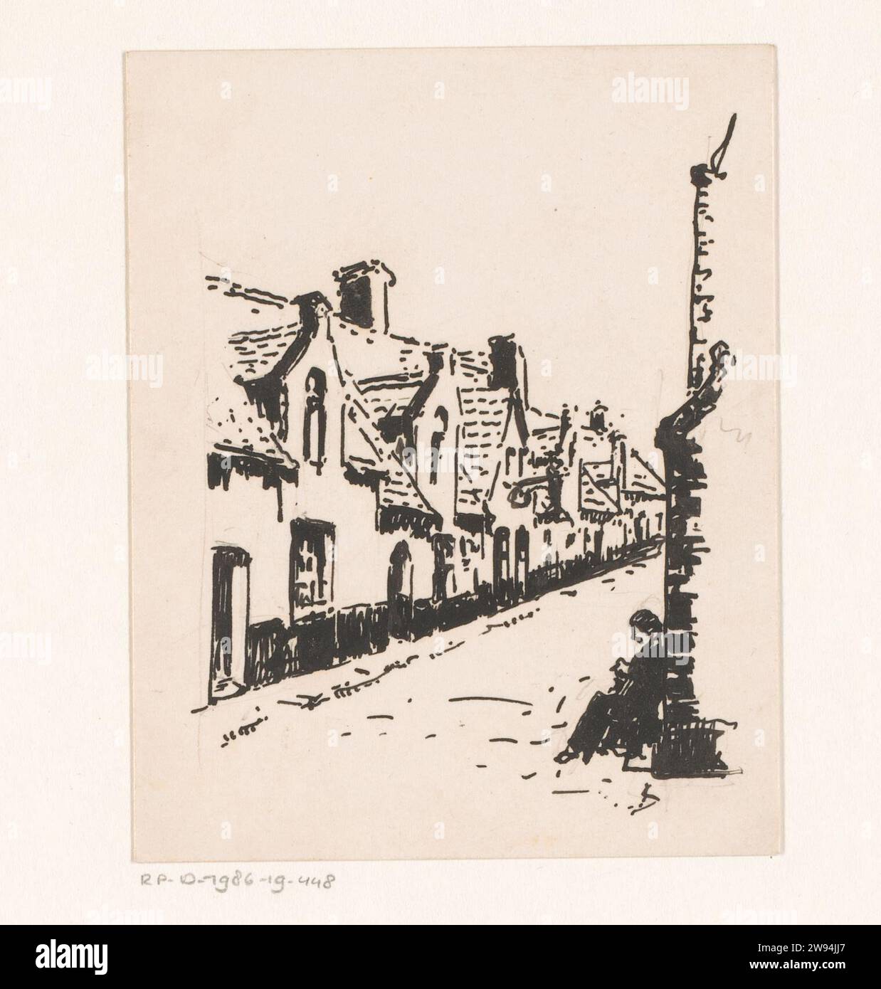 Street with sitting man by a wall, Reinier Willem Petrus de Vries (1874 ...