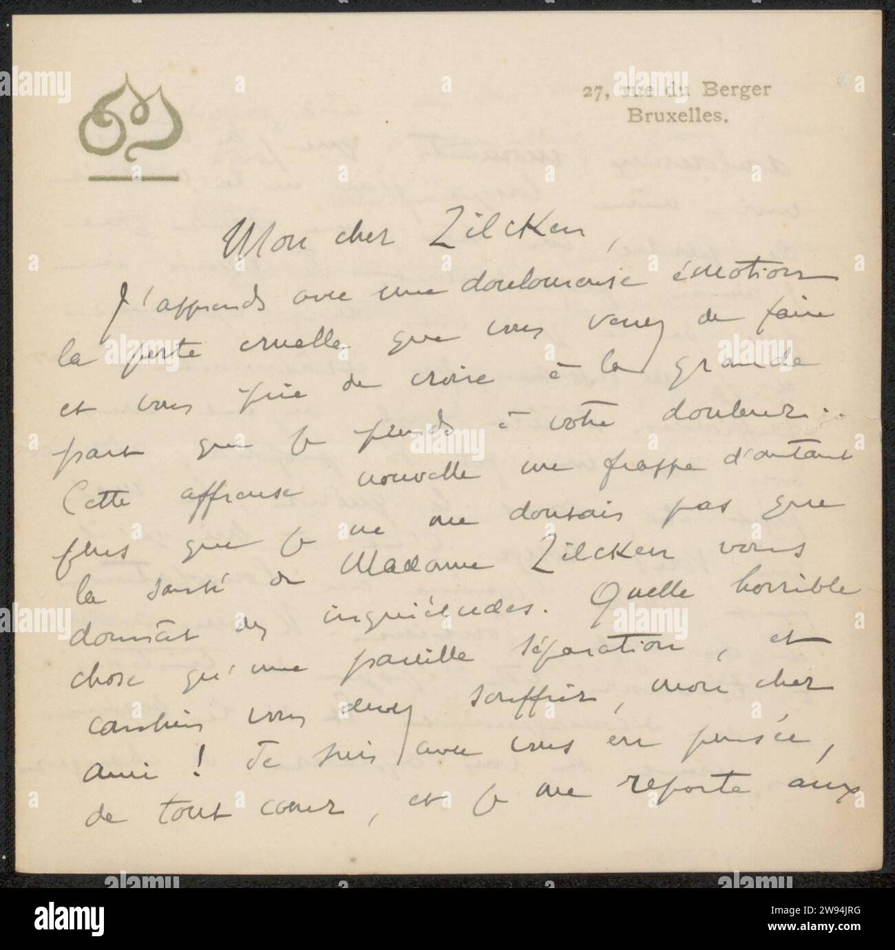 Letter to Philip Zilcken, Octave Maus, 1895 letter paper. ink writing ...