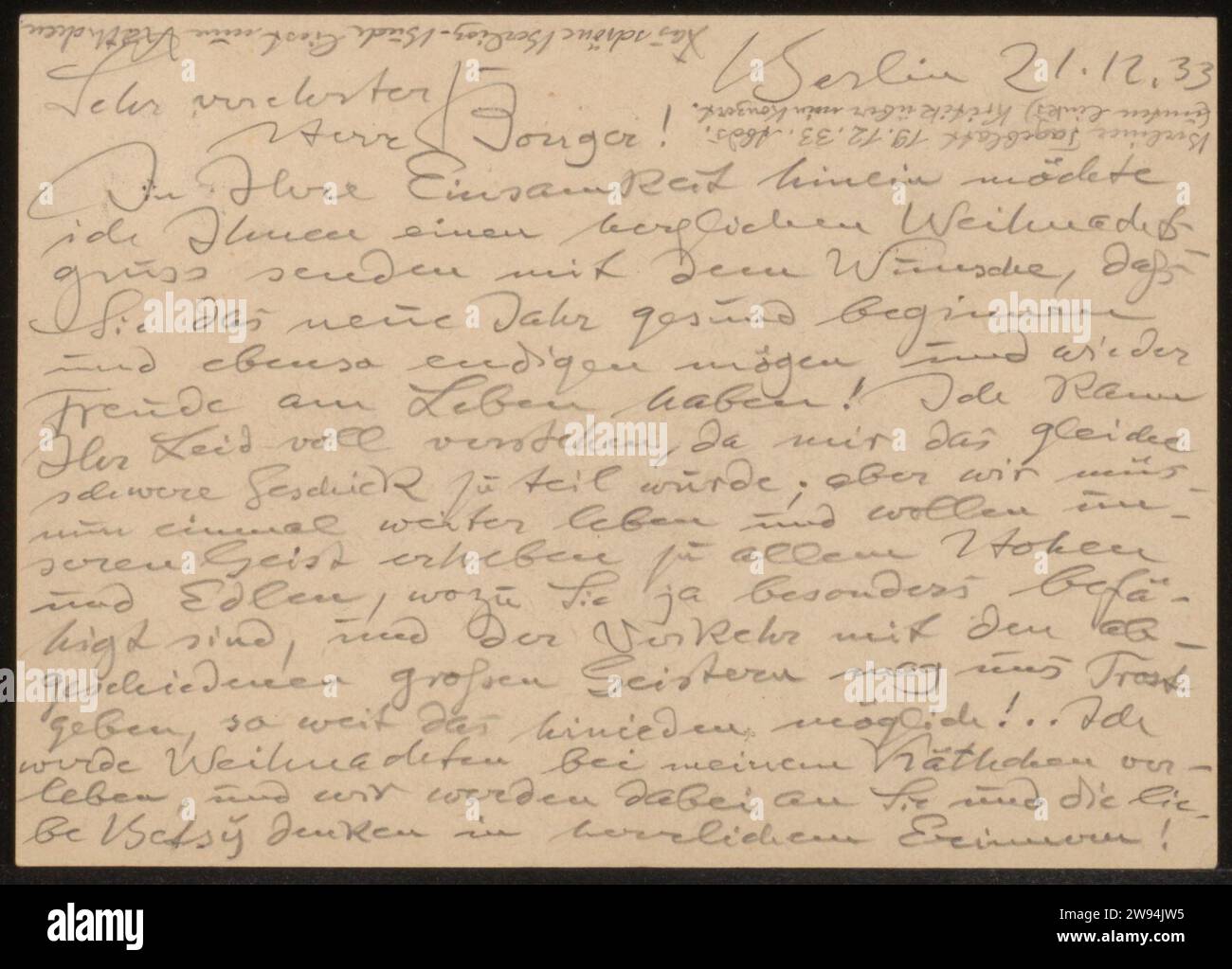 Postcard to Andries Bonger, Richard Wintzer, 1933 Berlin cardboard ...