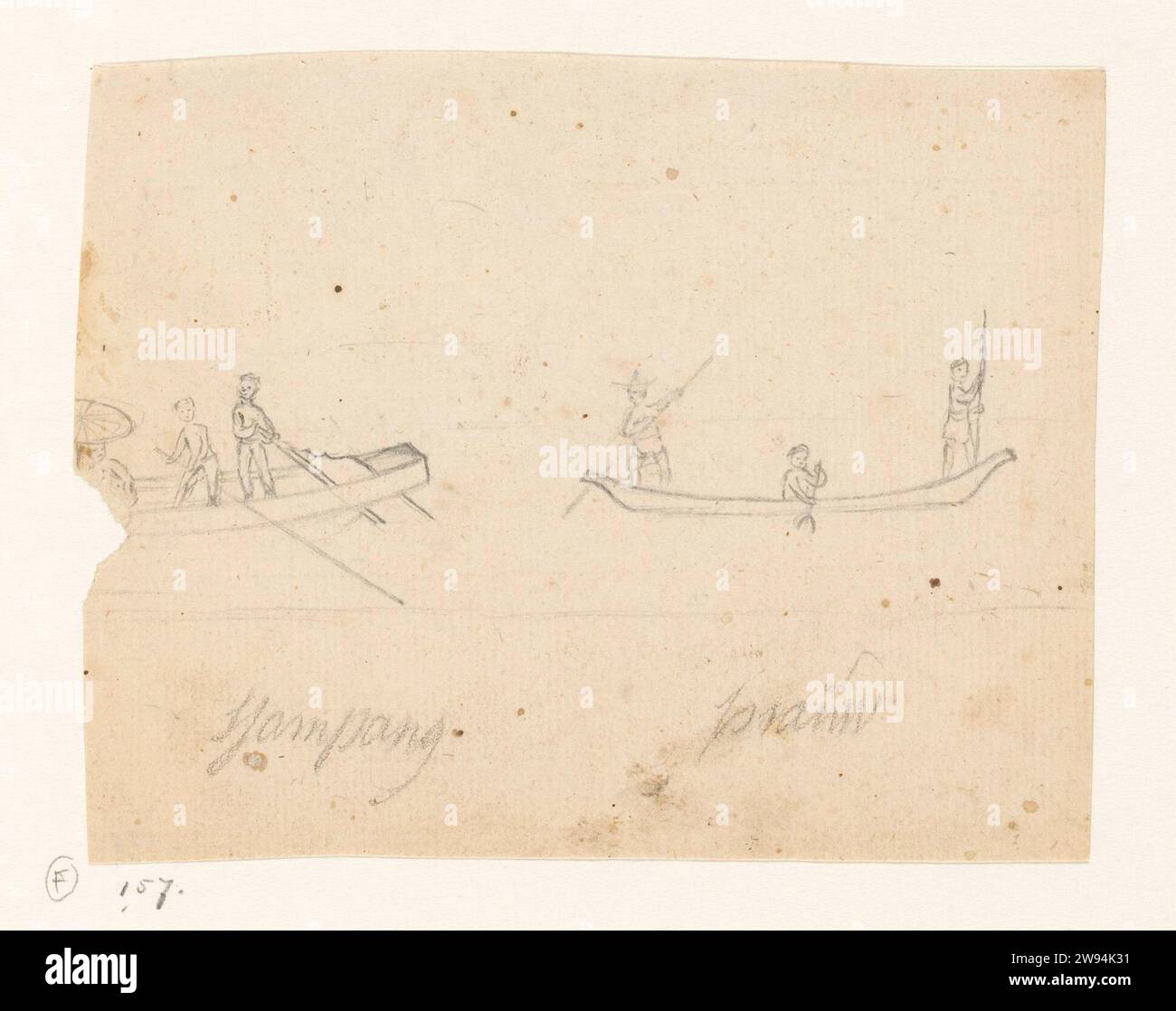 Sampan en Prauw, Jan Brandes, 1779 - 1785 drawing Two vessels on a ...