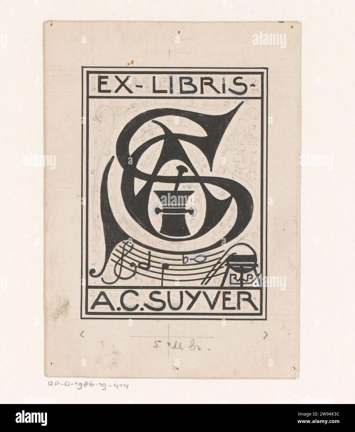 Design for an ex libris by A.C. Suyver, Reinier Willem Petrus de Vries ...