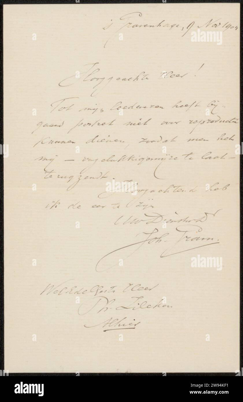 Letter to Philip Zilcken, 1904 letter The Hague paper. ink writing ...