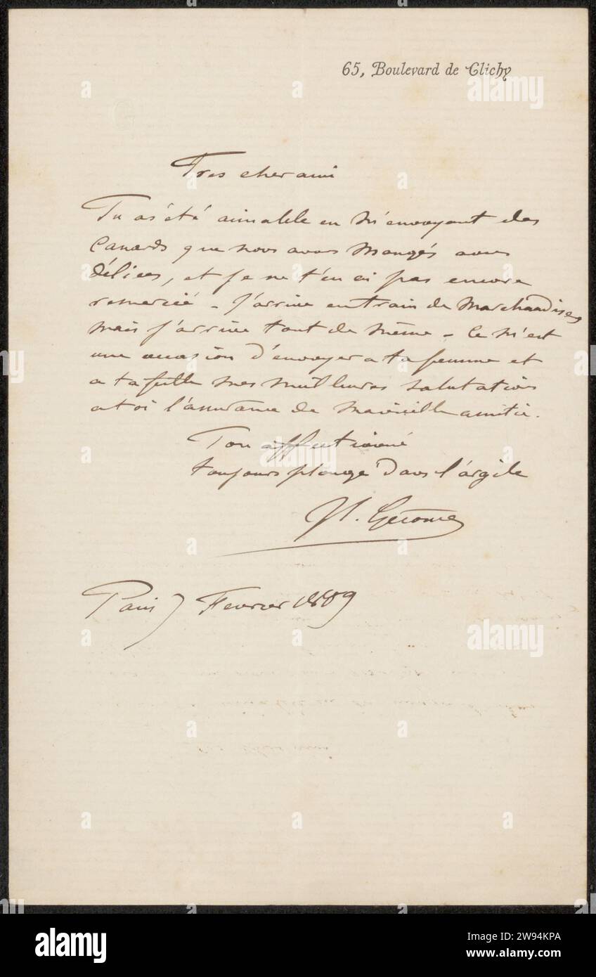 Letter to Philip Zilcken, 1889 letter Paris paper. ink writing ...
