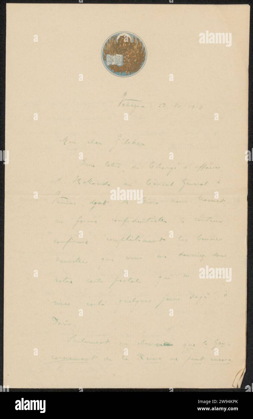 Letter to Philip Zilcken, Vittorio Pica, 1913 letter Venice paper. ink ...