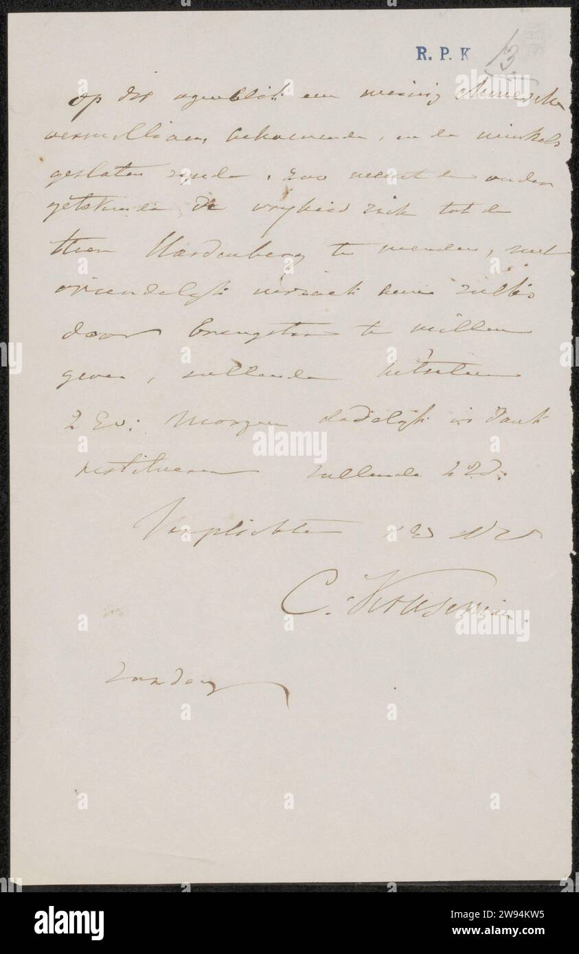 Letter to Lambertus Hardenberg (1822-1900), Cornelis Kruseman, 1807 ...