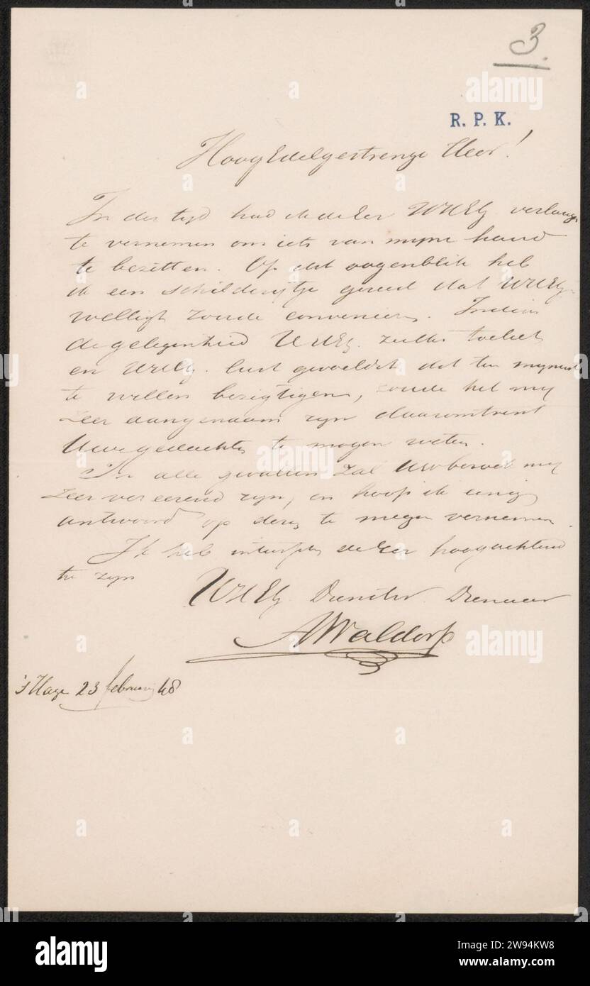 Letter to Anonymous, Antonie Waldorp, 1848 letter The Hague paper. ink ...