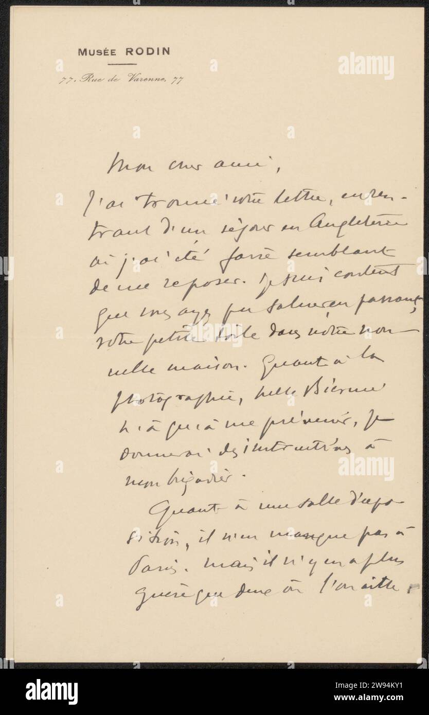Brief Aan Philip targetks, Museum Rodin, 1922 letter Paris paper. ink ...