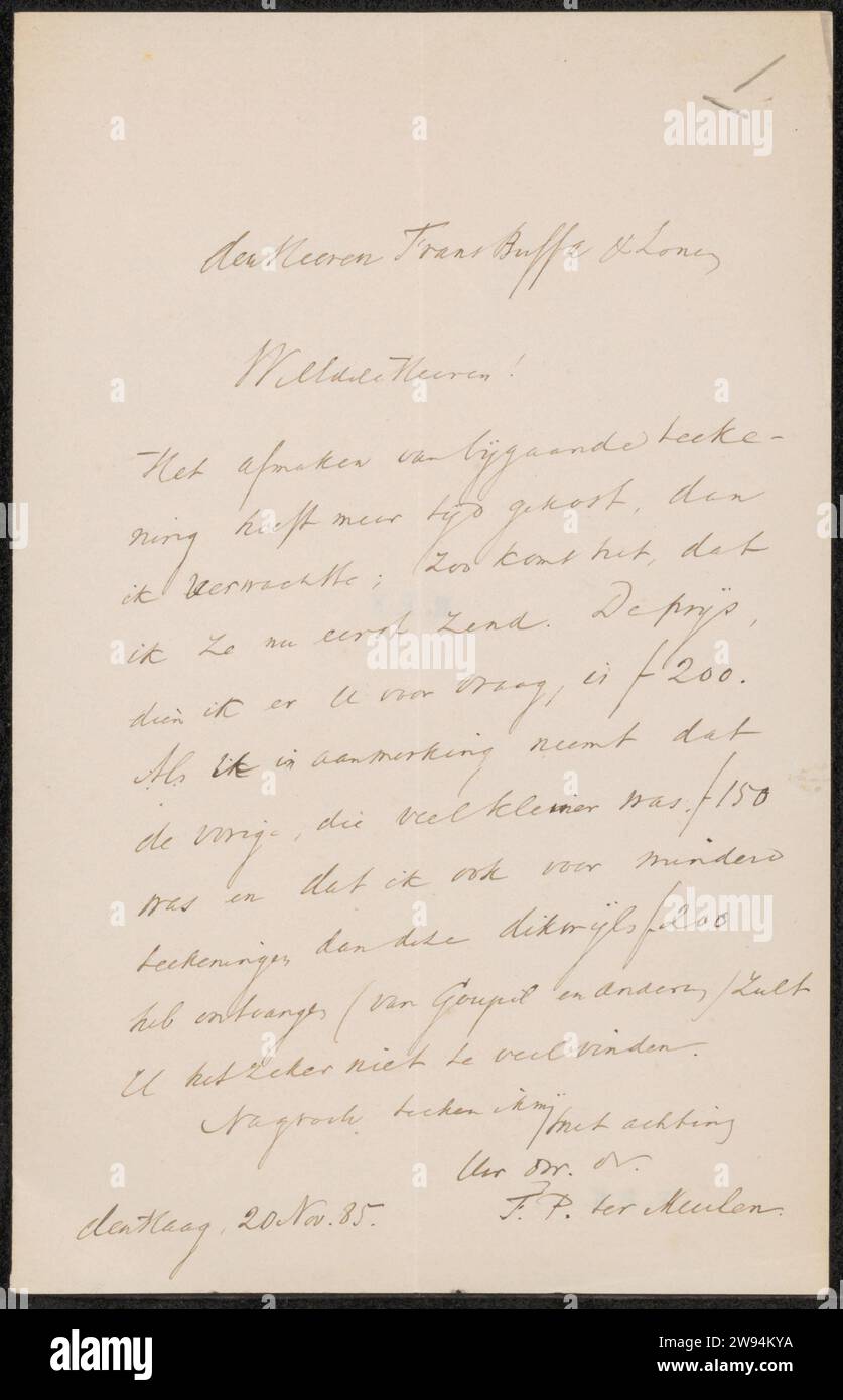 Letter to Frans Buffa and Zonen, François Pieter ter Meulen, 1885 ...
