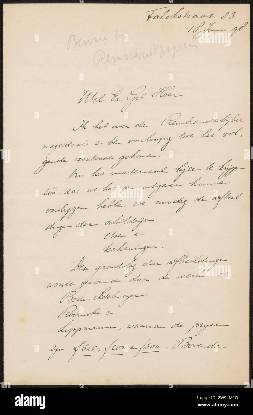 Letter to Jan Veth, Cornelis Hofstede de Groot, 1898 letter Amsterdam ...