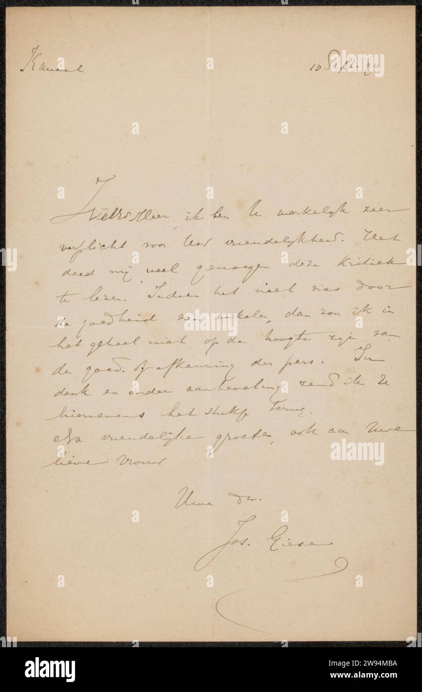 Letter to Philip Zilcken, 1890 letter The Hague paper. ink writing ...