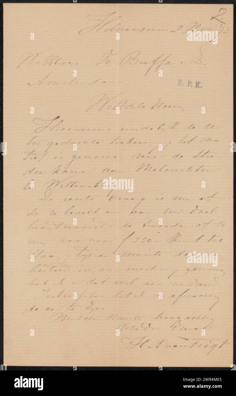Letter to Frans Buffa and Zonen, Hendrik Albert van Trigt, 1873 letter ...