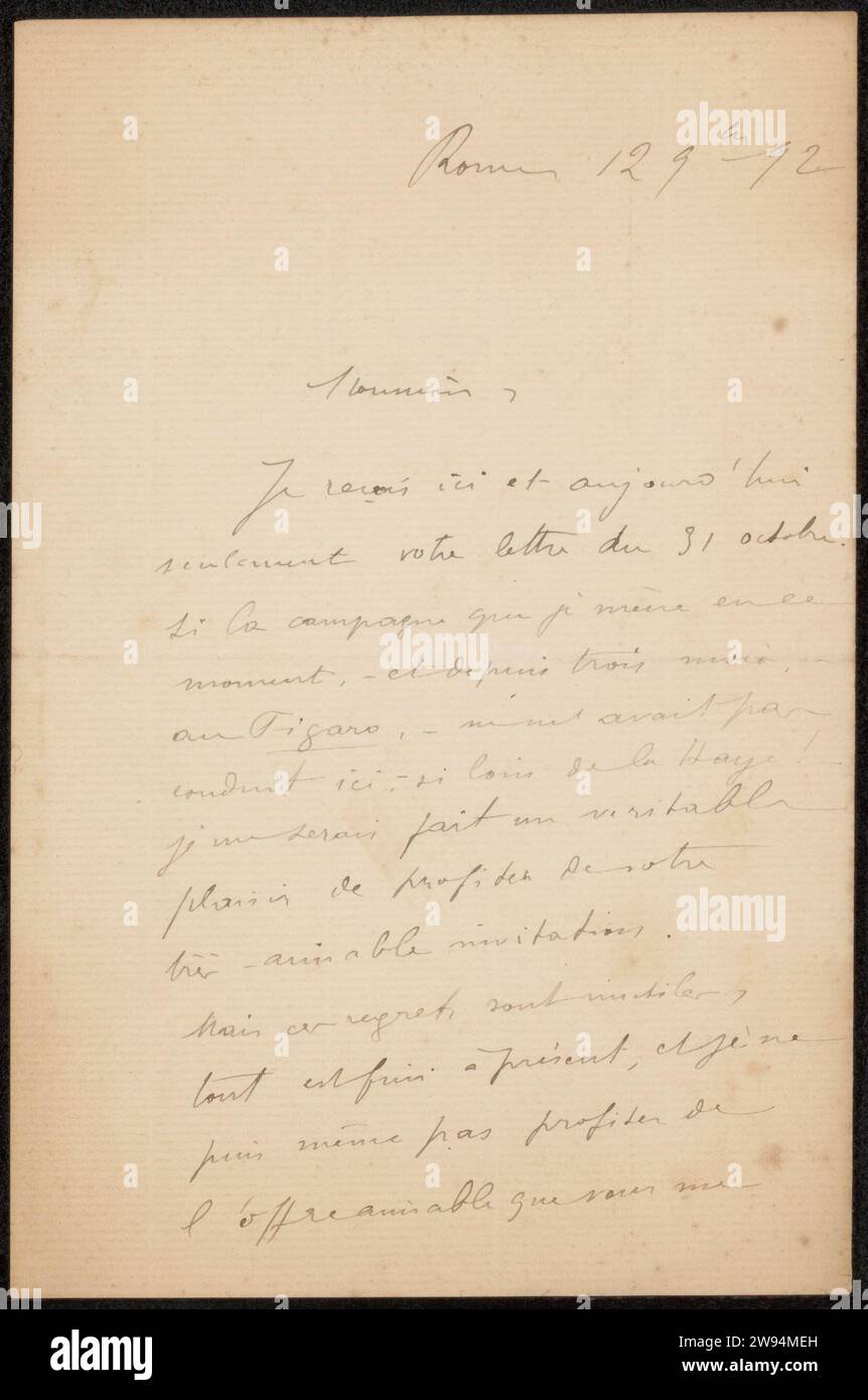 Letter to Philip Zilcken, 1892 letter Rome paper. ink writing ...