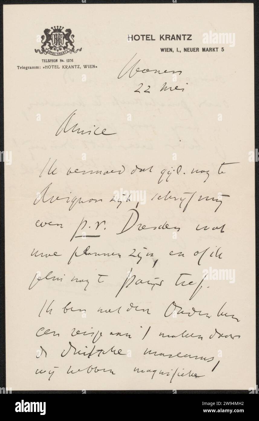 Letter to Philip Zilcken, 1906 letter Vienna paper. ink writing ...