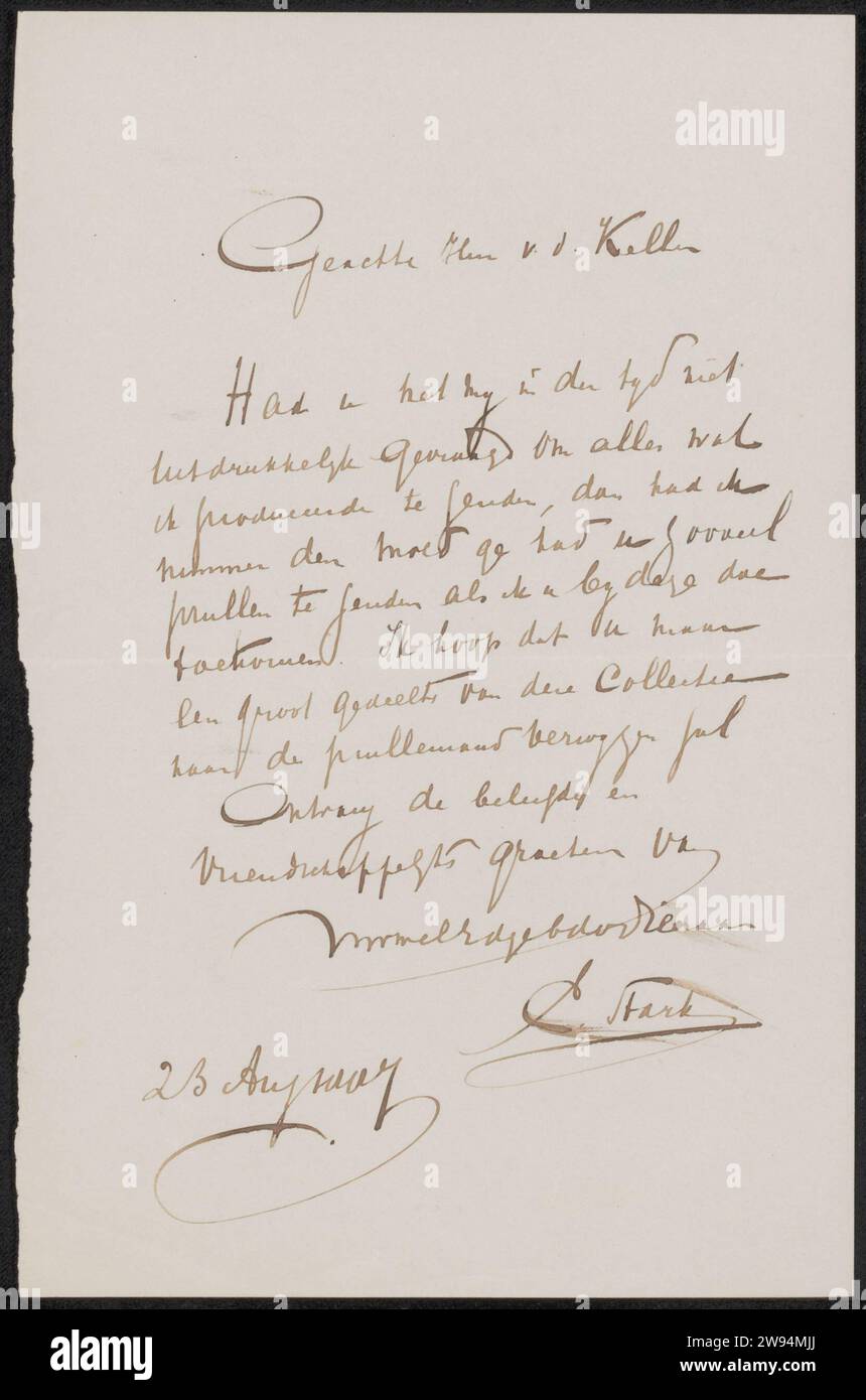 Letter to Johan Philip van der Kellen, Elias Stark, 1887 letter paper ...