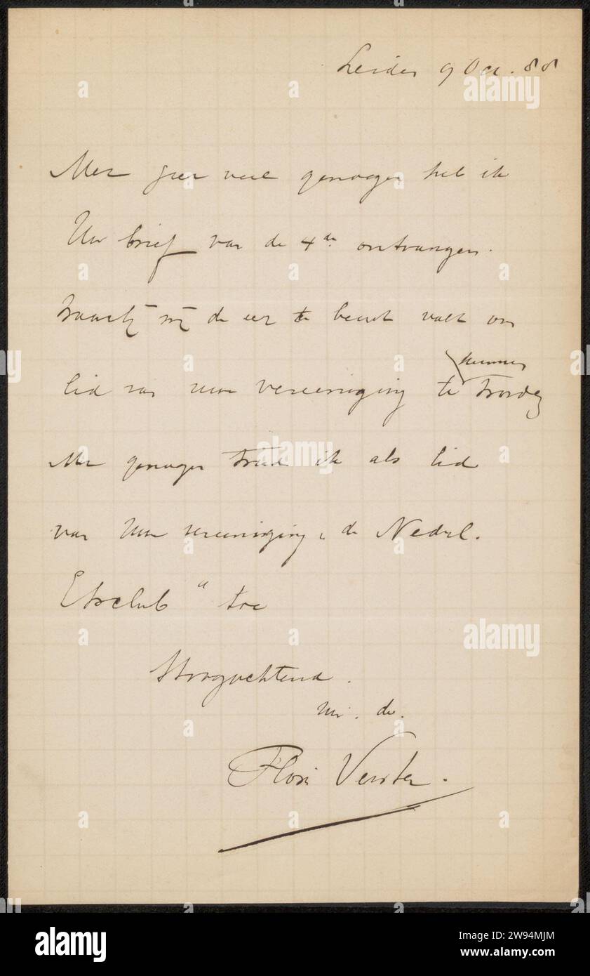 Letter to Philip Zilcken, Floris Verster, 1888 letter Leiden ink ...