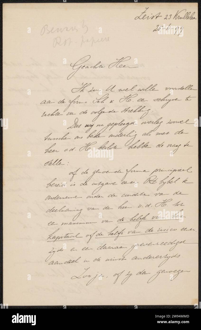 Letter to Jan Veth, Cornelis Hofstede de Groot, 1899 letter Zeist paper ...