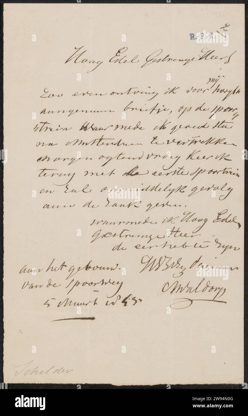 Letter to Anonymous, Antonie Waldorp, 1845 letter The Hague paper. ink ...