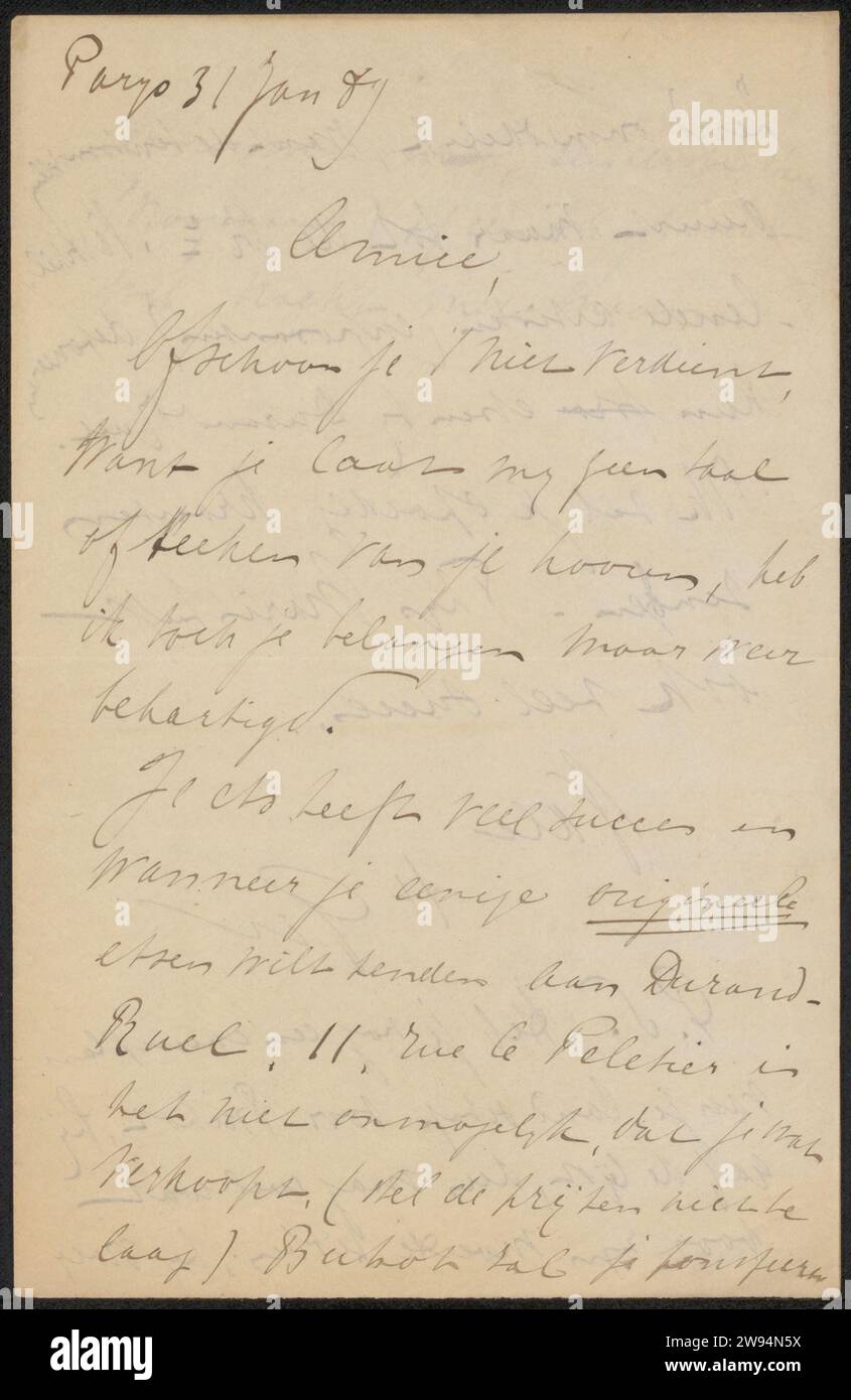Letter to Philip Zilcken, Adriaan Pit, 1889 letter Paris paper. ink ...