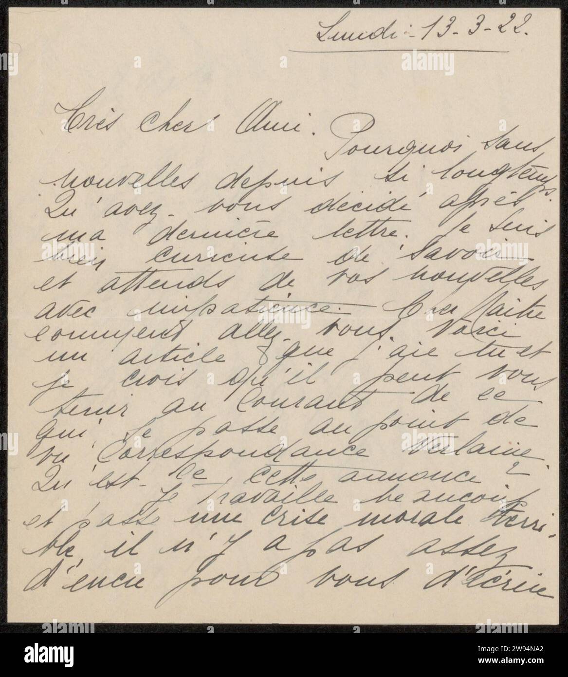 Letter to Philip Zilcken, 1922 letter paper. ink writing (processes ...