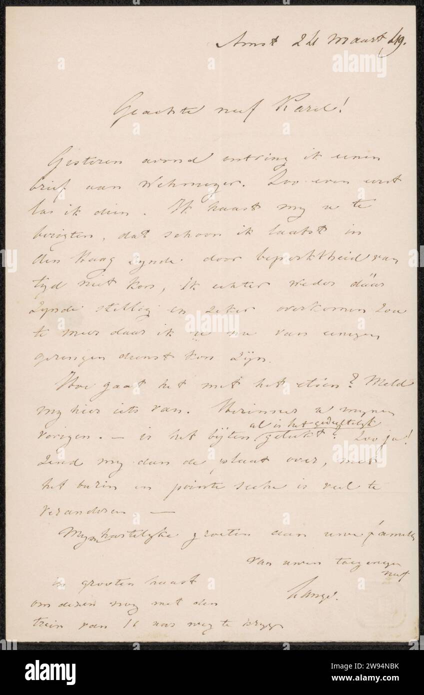 Letter to Karel Frederik Bombled, Johannes Philippus Lange, 1849 letter ...