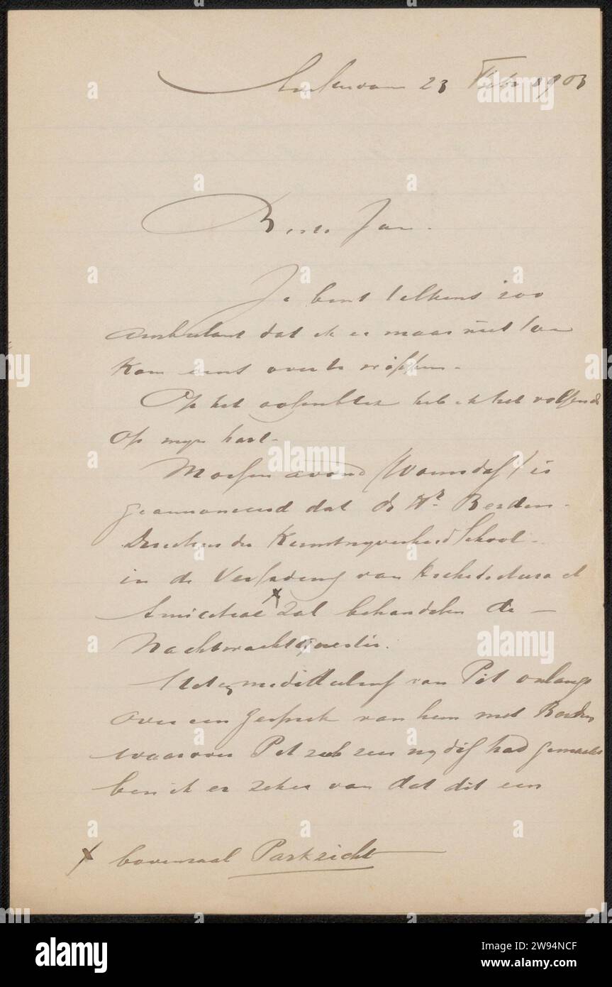 Letter to Jan Veth, Cornelis Gerardus' t Hooft, 1903 letter Amsterdam ...