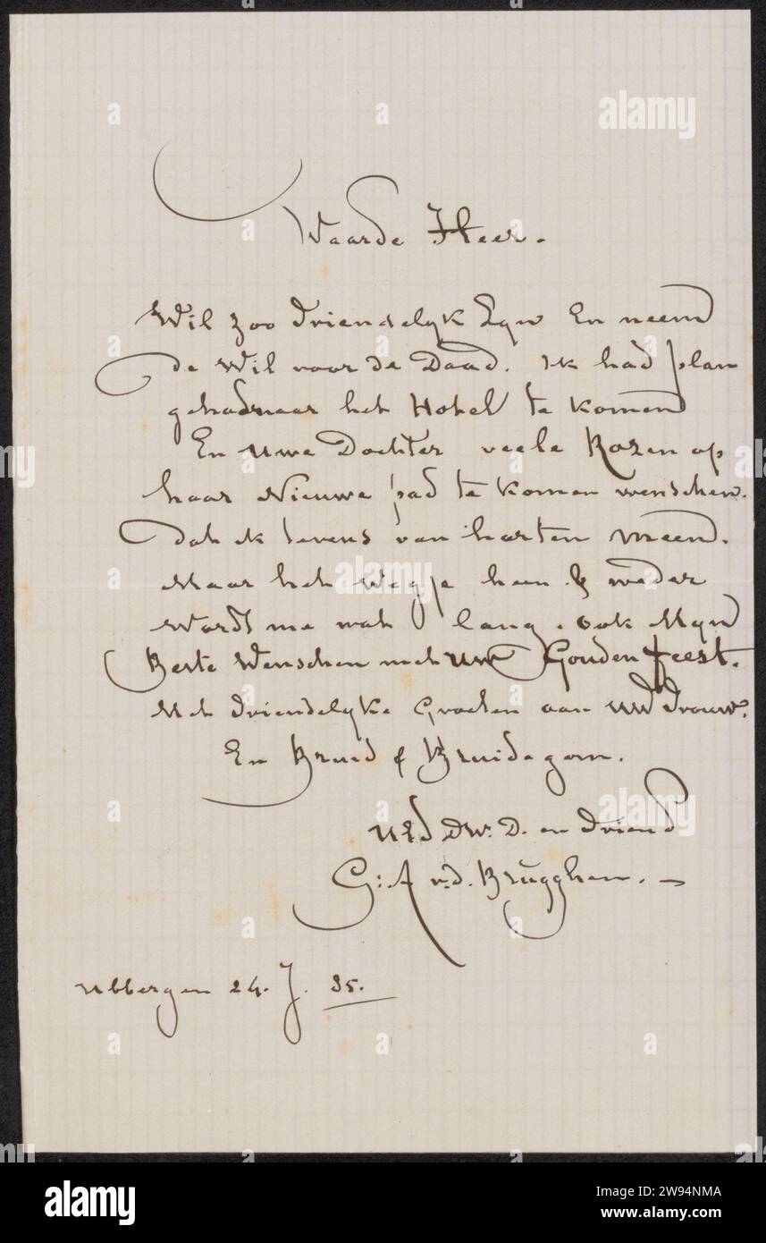 Letter to Ary Johannes Lamme, Guillaume Anne van der Brugghen, 1885 letter Ubbergen ink writing ...