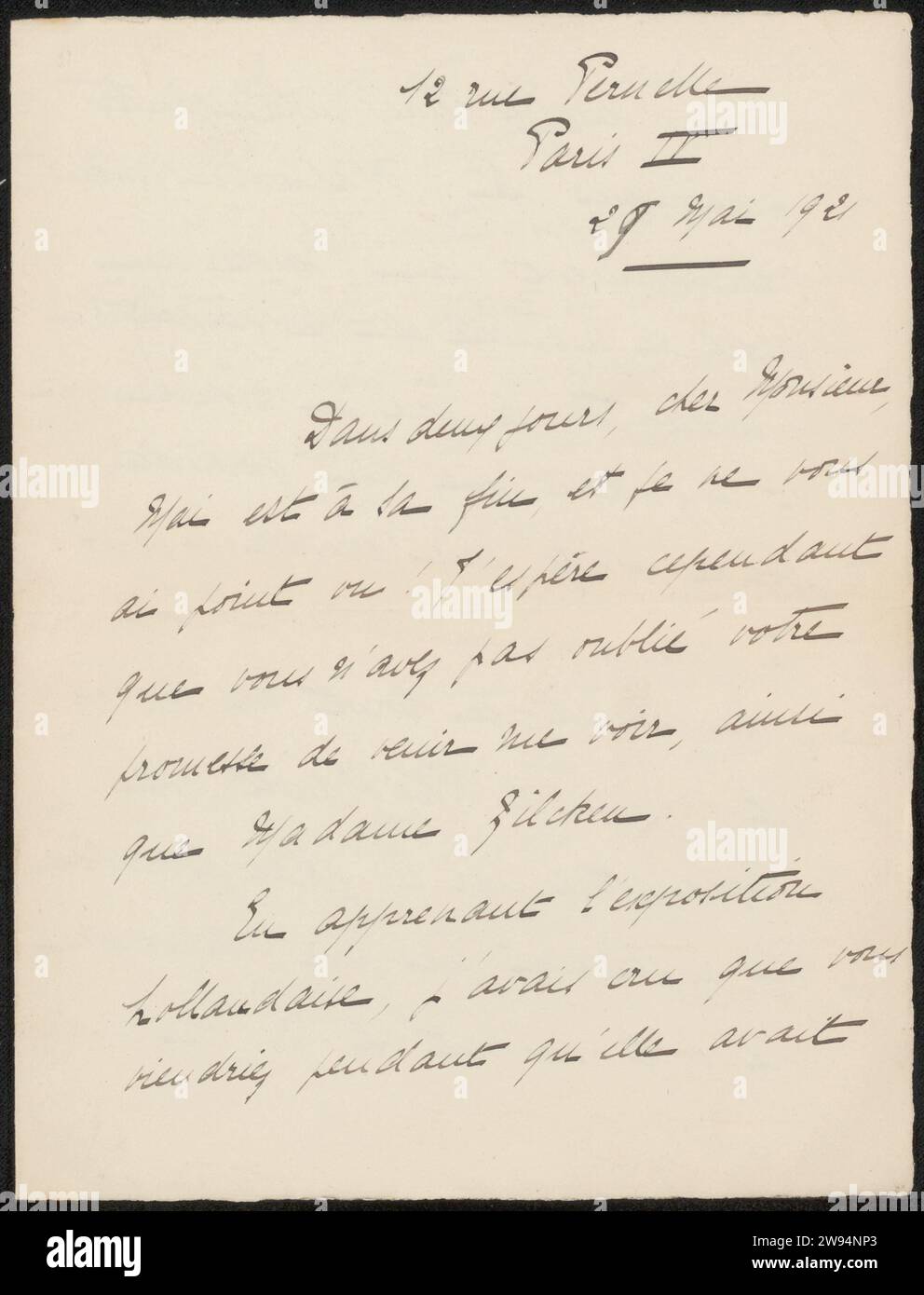 Letter to Philip Zilcken, Mariette Richard, 1921 letter Paris paper ...
