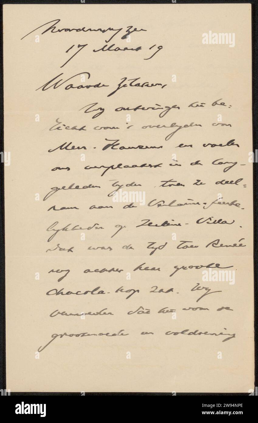 Letter to Philip Zilcken, Albert Verwey, 1913 - 1919 letter Noordwijk ...