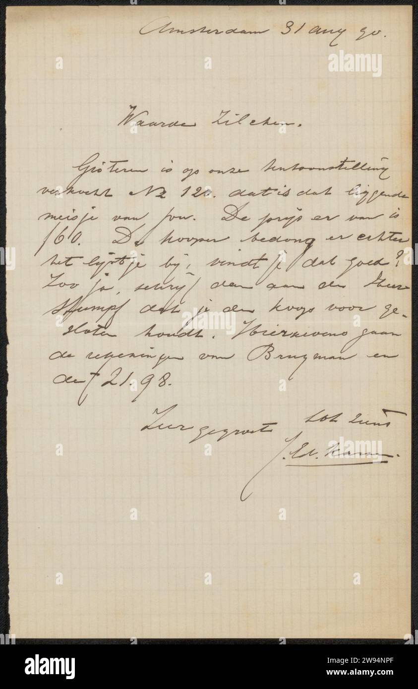 Letter to Philip Zilcken, 1890 letter Amsterdam ink writing (processes ...