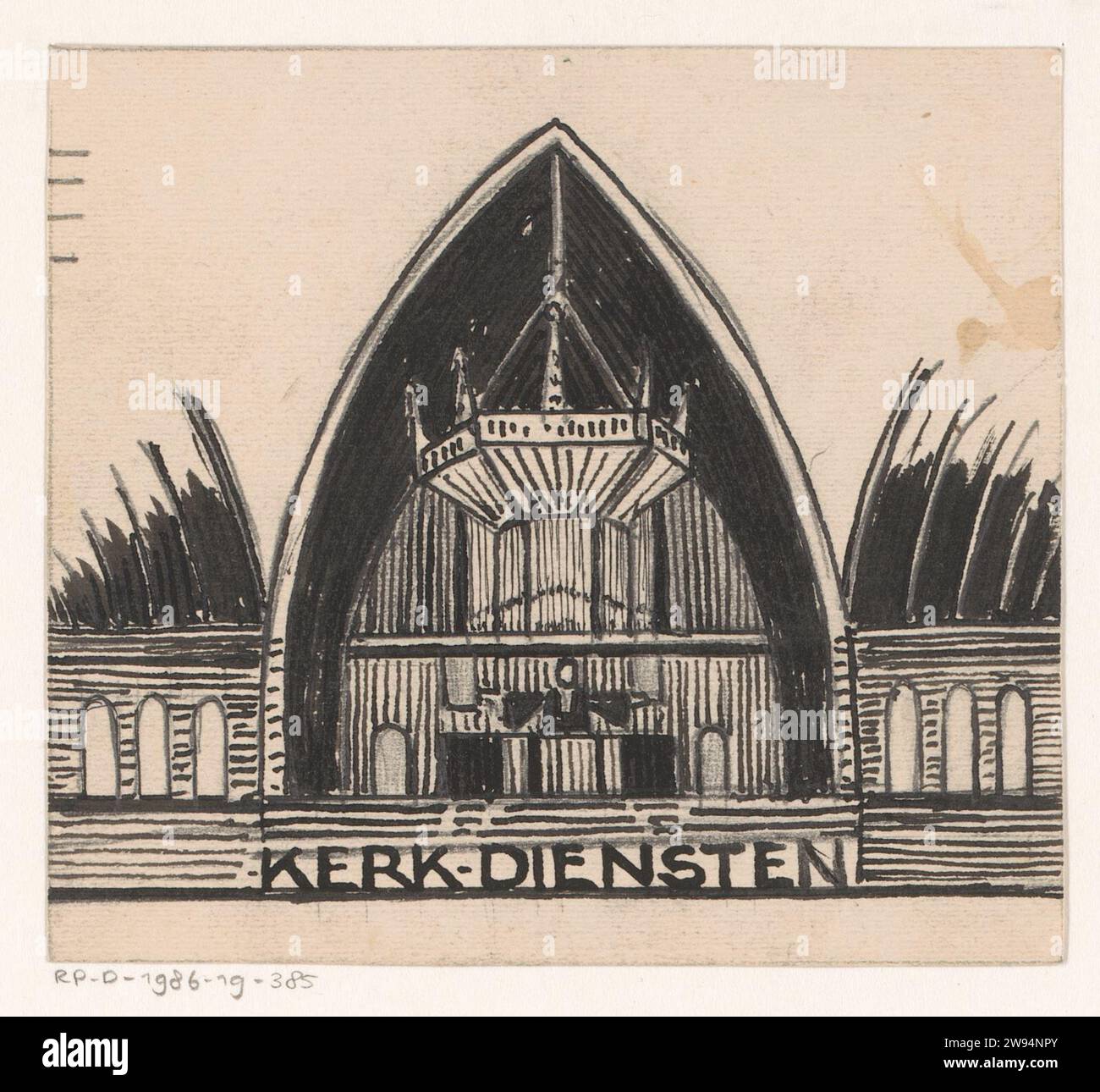 Church interior with pastor behind the pulpit, Reinier Willem Petrus de ...