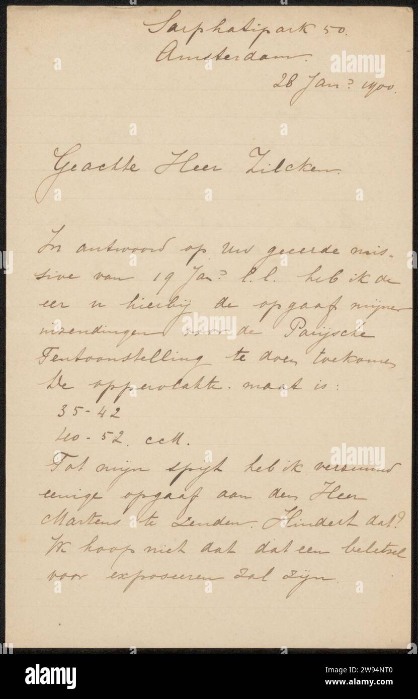 Letter to Philip Zilcken, Henriëtte de Vries, 1900 letter Amsterdam ink ...
