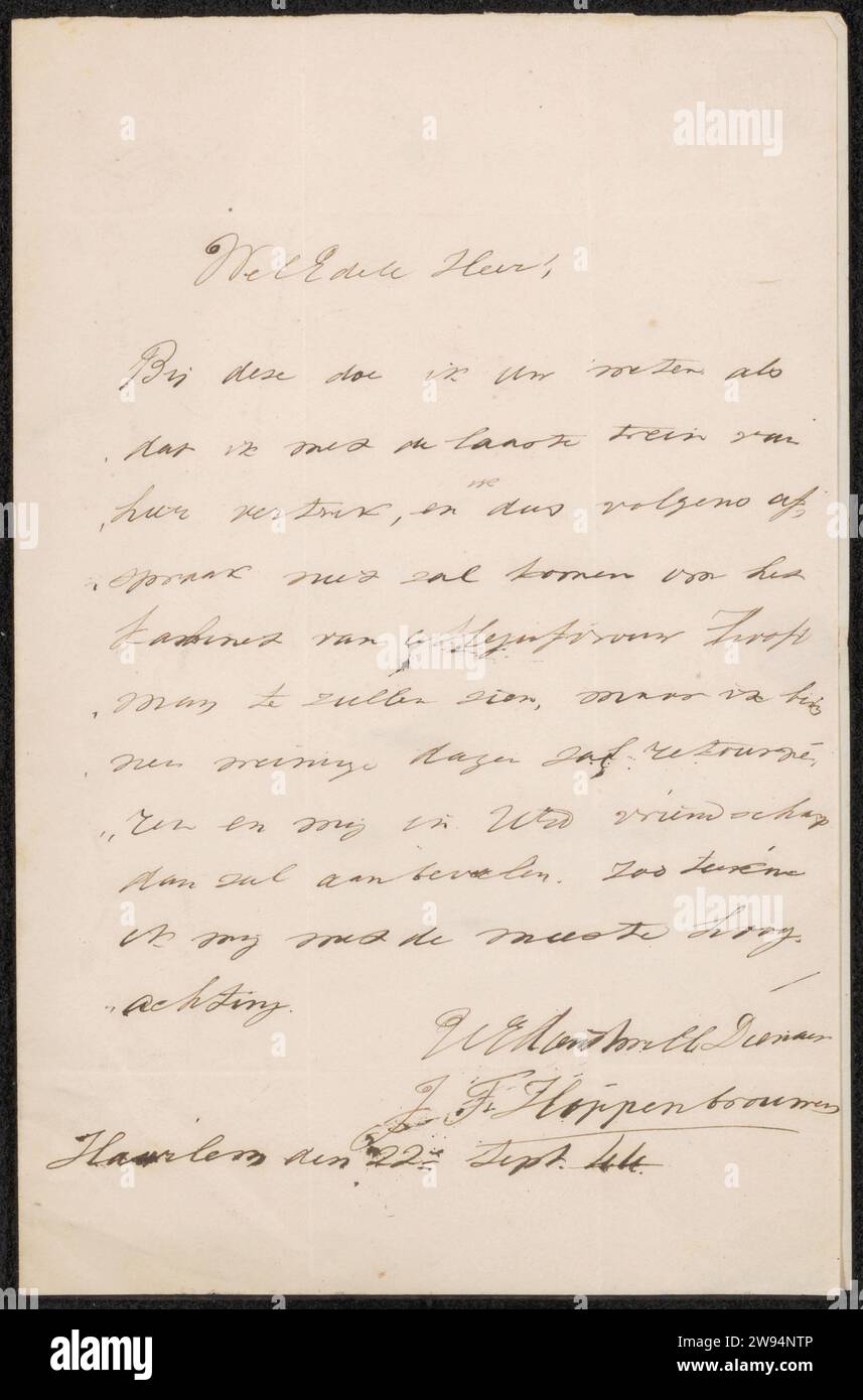Letter to Adriaan van der Willigen, Johannes Franciscus Hoppenbrouwers ...